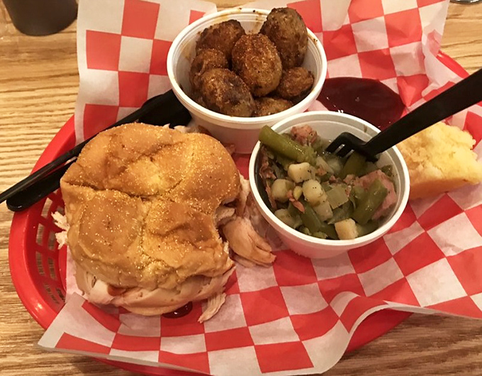 A pulled chicken sandwich that's found its soulmates: crispy potato bites and tangy relish. Some trios were simply meant to be.