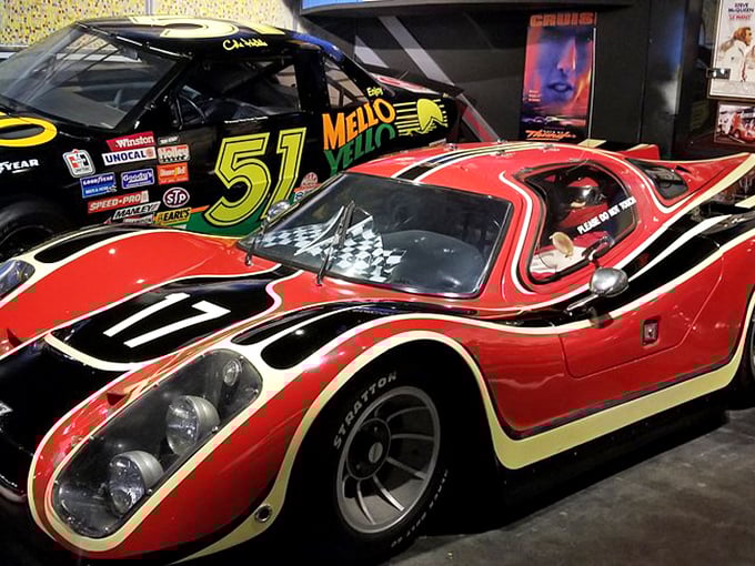 Racing legends live on in this colorful display featuring both NASCAR and cinematic speed demons, a testament to America's enduring love affair with going really, really fast.