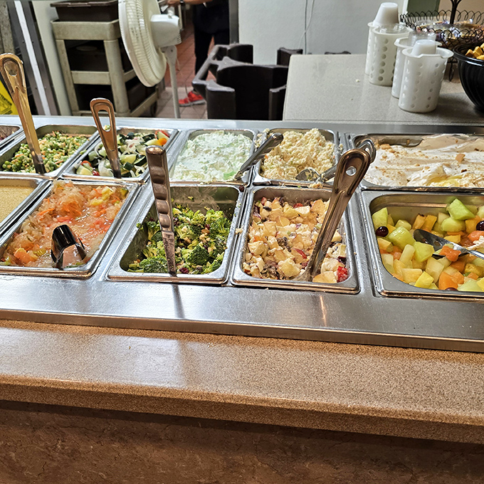 The legendary salad bar in all its glory &ndash; a rainbow of fresh options that puts most restaurant salad bars to shame.