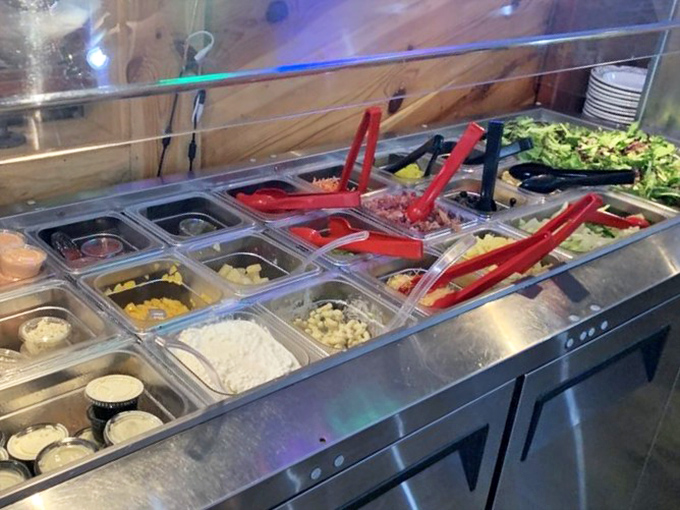 The fixings bar &ndash; where your barbecue plate gets its supporting cast. Fresh toppings and house-made sides waiting to complement that smoky main character.
