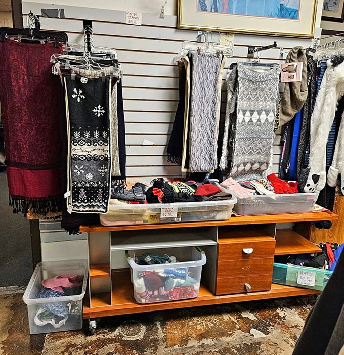 Winter accessories that tell stories&mdash;each scarf represents someone's holiday gift, vacation souvenir, or fashion phase waiting for its second act.