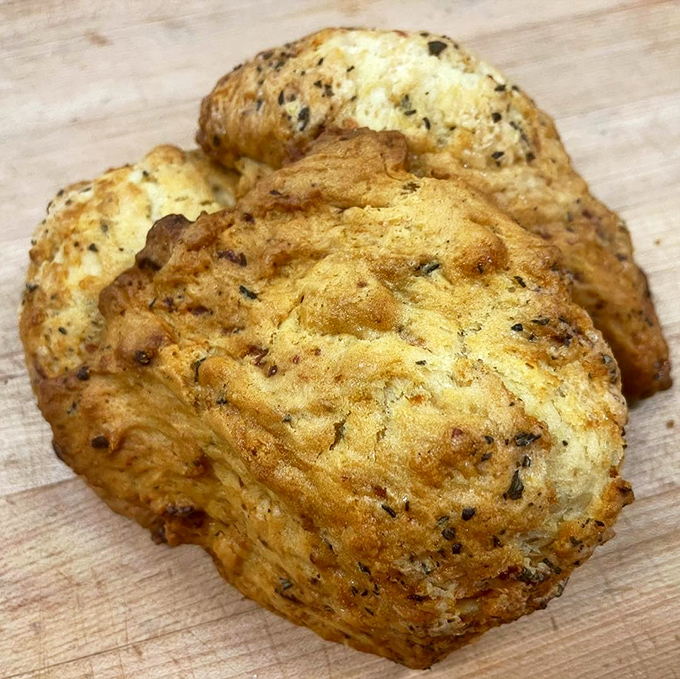 Golden-topped scones with perfect crags and crevices ready to catch melting butter. These aren't your grandmother's dry hockey pucks &ndash; they're tender flavor bombs.