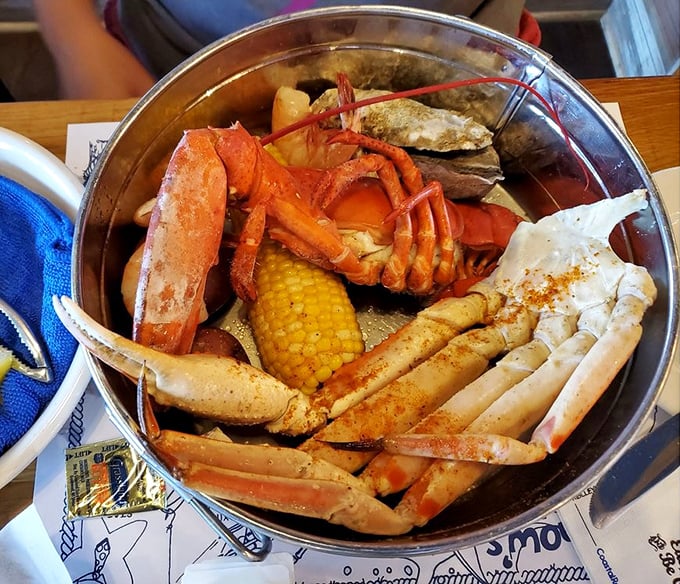 The Low Country boil&mdash;where crab legs, corn, and potatoes unite in a steaming metal bucket of seasoned perfection.