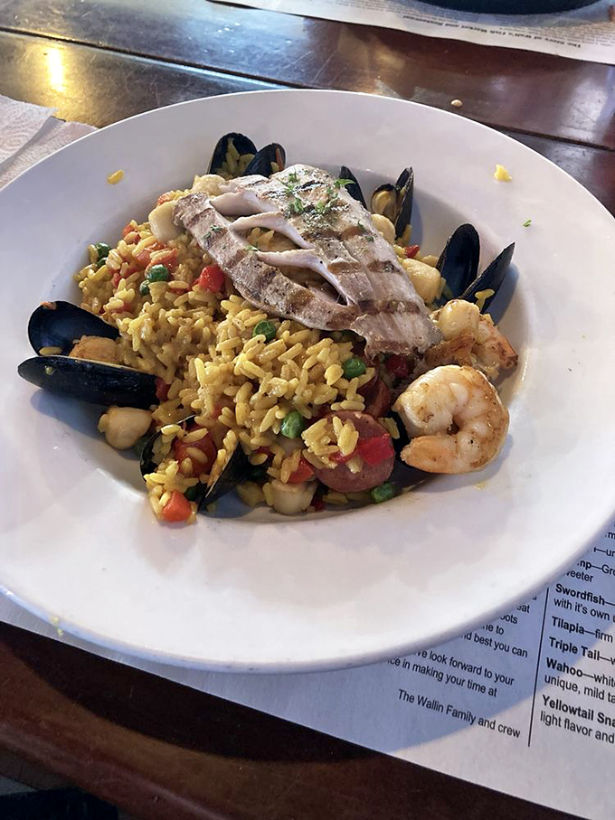 Seafood paella that would make a Spanish grandmother nod in approval. The rice soaks up all that oceanic goodness.