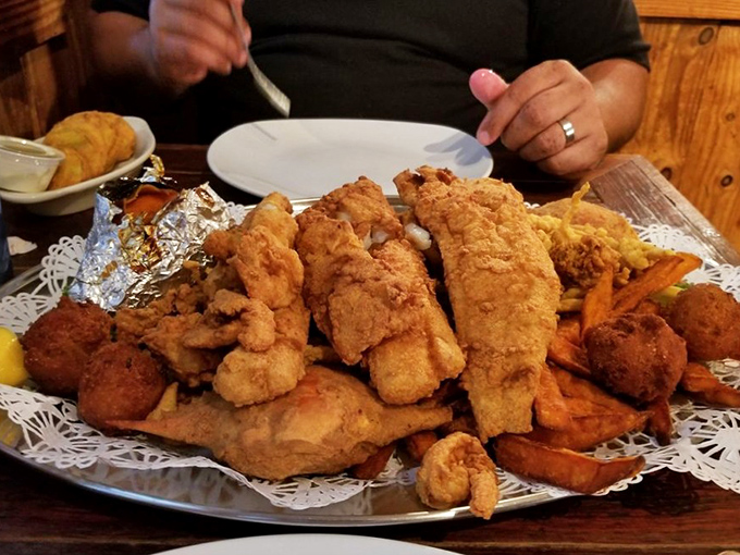 The seafood platter that launched a thousand return trips. A crispy, golden monument to the art of perfectly fried seafood.