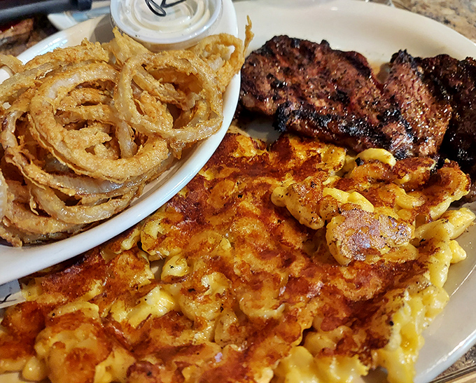 Mac and cheese that's been introduced to a hot skillet and transformed into something your grandmother would approve of but never attempt.