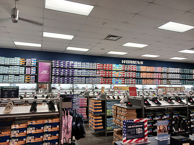 The wall of shoes that launched a thousand credit card swipes. This footwear fortress offers everything from running shoes to stilettos.