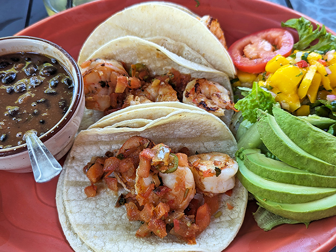 Shrimp tacos that make you question why you ever ate anything else. The fresh pico de gallo and mango salsa add bright pops of flavor.