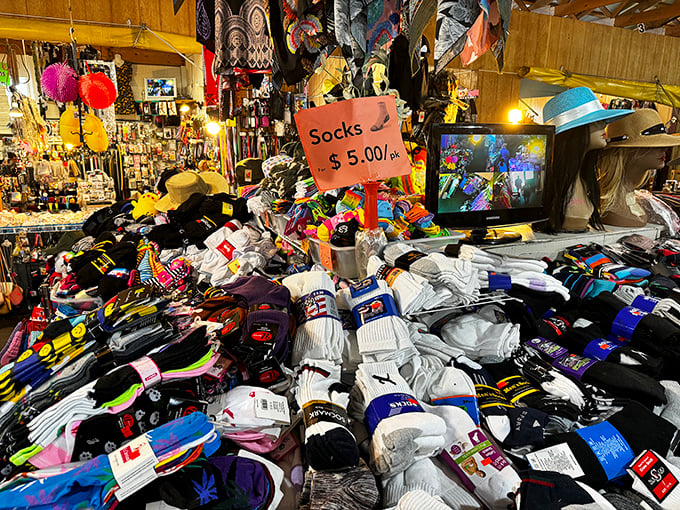 The sock mountain! Where else can you find enough footwear to outfit a small army, all conveniently gathered in one colorful heap?