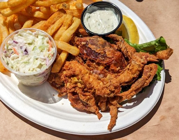 Soft-shell crabs arrive golden and crispy, looking like they're ready to dance right off the plate.