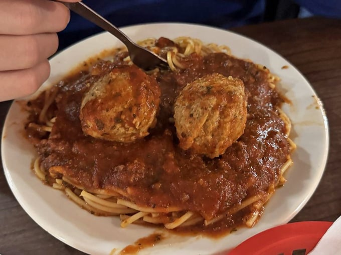 Spaghetti and meatballs&mdash;the dish that launched a thousand Italian restaurants. These meatballs look like they've been perfecting their recipe for generations.