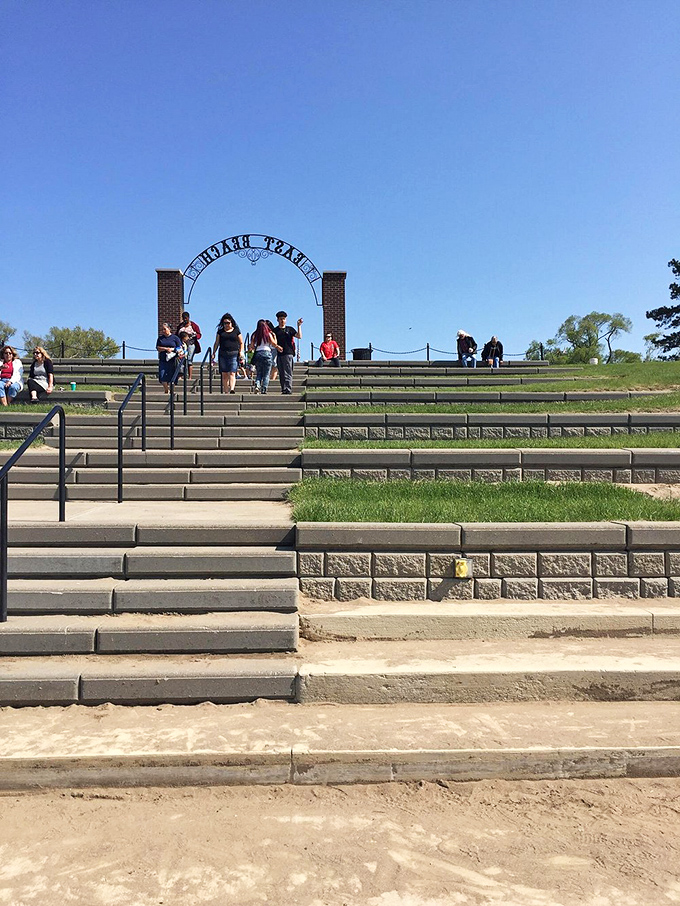 The "NORTH BEACH" amphitheater steps offer the perfect grandstand for Lake Erie's daily performance of waves, wind, and wonder.