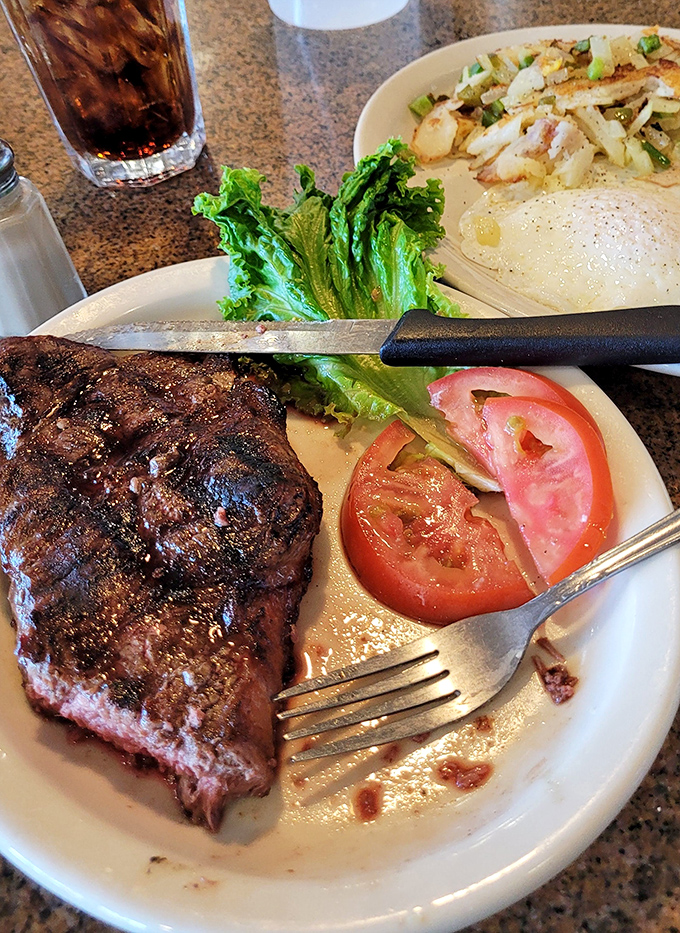 A steak that doesn't need a fancy steakhouse to shine. Simple, honest, and cooked exactly how you asked&mdash;the unicorn of diner experiences.