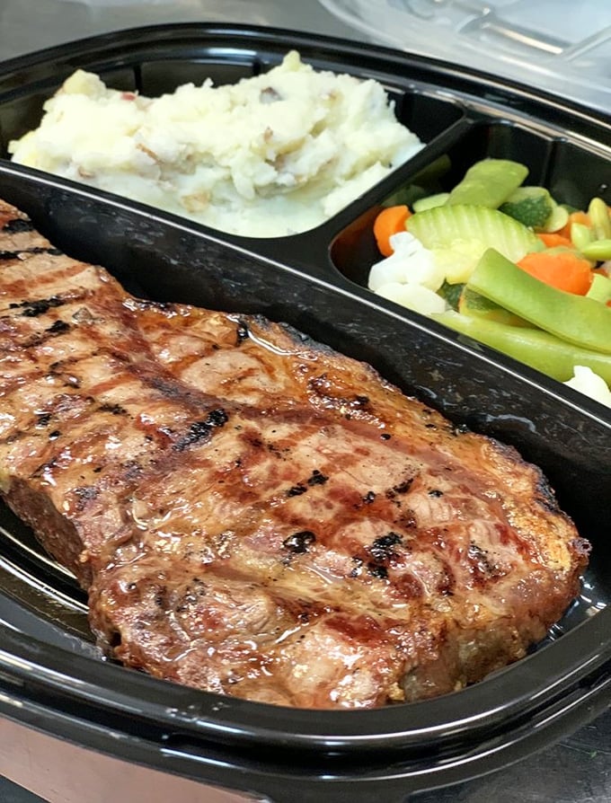 A steak dinner that doesn't need a special occasion &ndash; though it might create one. Those perfect grill marks tell you everything you need to know about what's inside.