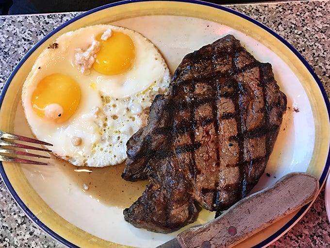 The steak and eggs plate doesn't just say "good morning"—it shouts "SEIZE THE DAY!" with protein that means business.