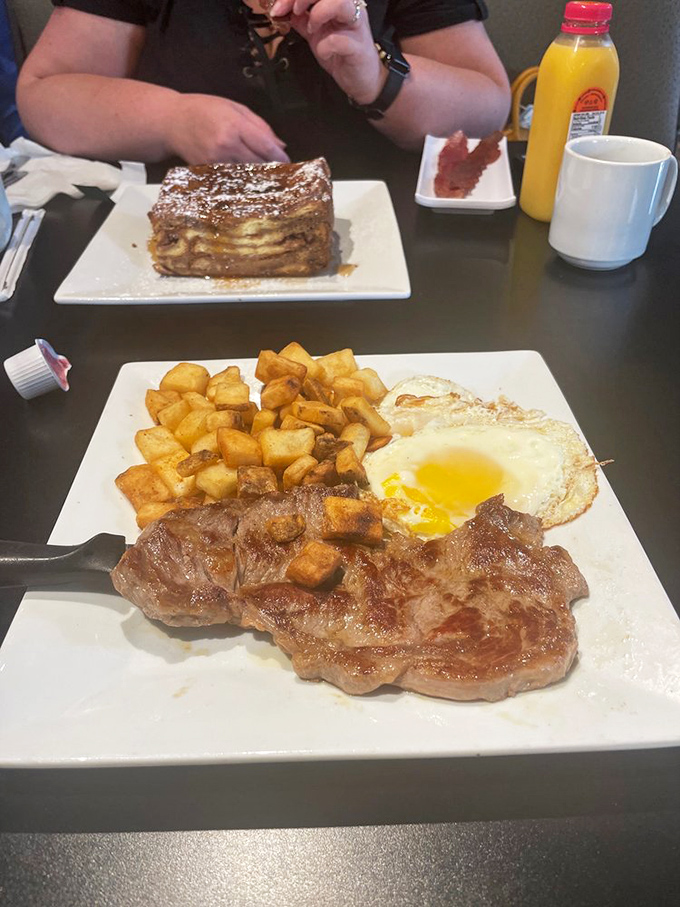 When breakfast meets dinner, magic happens. This steak and eggs plate with golden home fries is the kind of meal that fuels adventures&mdash;or naps.