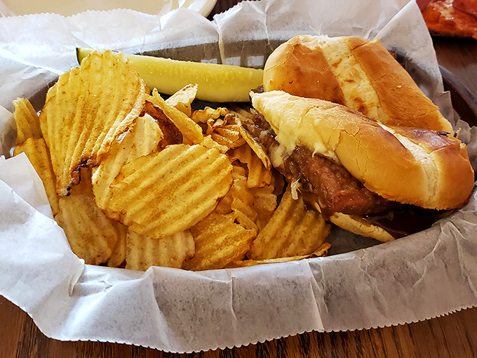 Sometimes happiness is as simple as a perfectly executed sub sandwich with a side of ridged potato chips &ndash; no fancy plating required, just pure satisfaction.