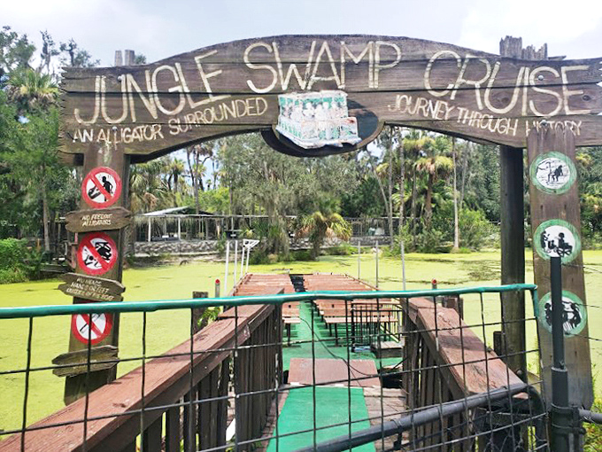 "Jungle Swamp Cruise" promises exactly what Florida tourists have always craved: a journey through history surrounded by alligators. What could go wrong?