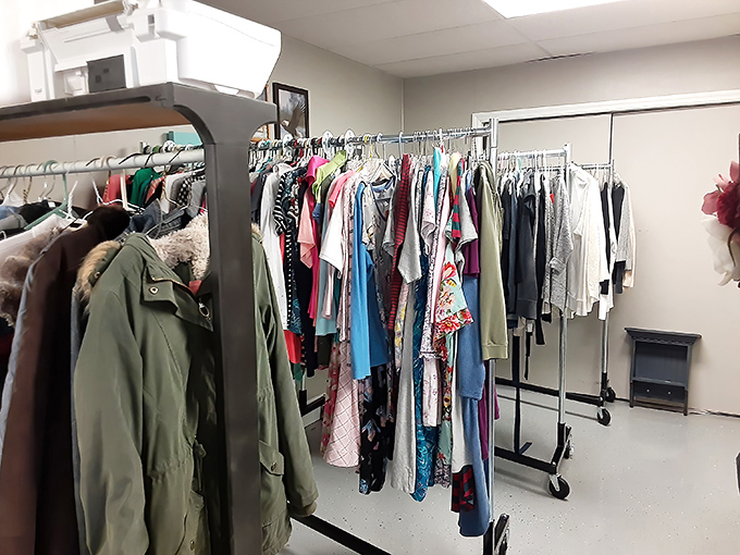 Rack after glorious rack of potential wardrobe upgrades. Like a fashion time machine, these clothes span decades of style without the original price tags.