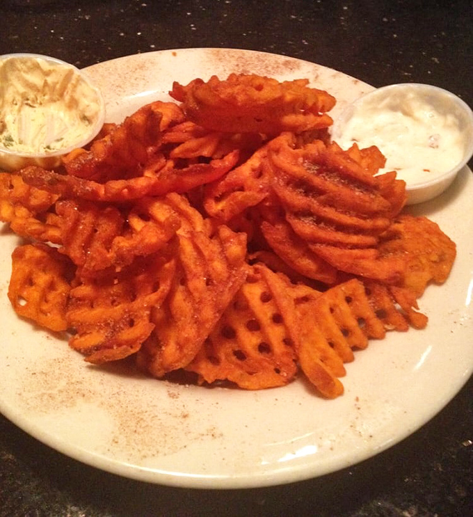 Sweet potato waffle fries that somehow manage to be both crispy and tender&mdash;like the best relationships. The perfect sauce-delivery system.