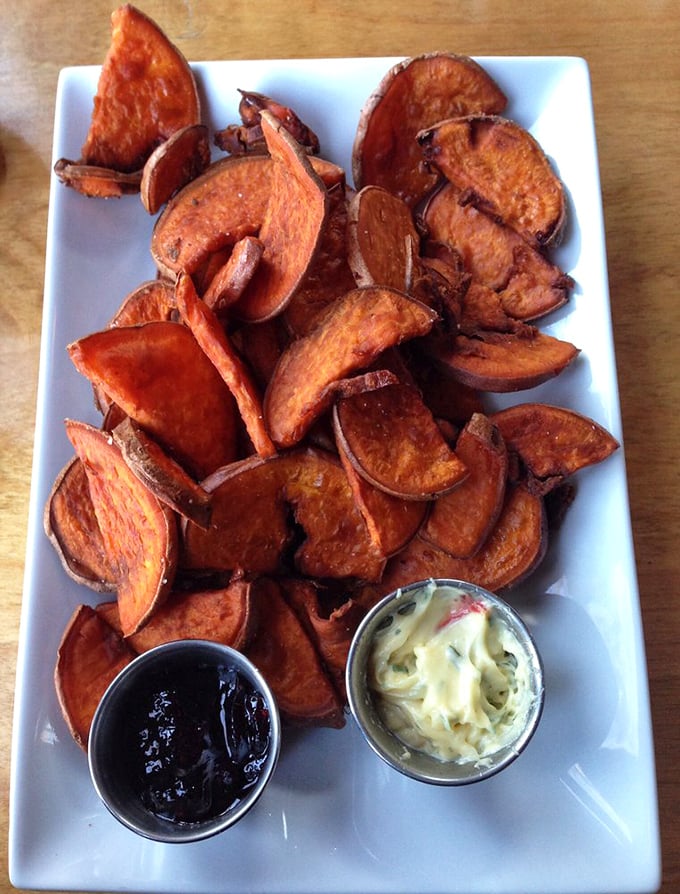 Sweet potato fries with two perfect dipping companions. Like choosing between favorite children, impossible to pick which one deserves more attention.