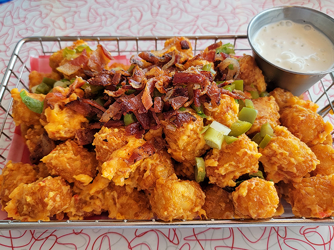 These aren't your cafeteria tater tots. Loaded with bacon and green onions, they're what potato dreams are made of when potatoes go to sleep.
