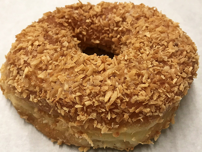 The toasted coconut donut—where tropical vacation dreams meet Pennsylvania craftsmanship in a ring of golden-fried perfection.
