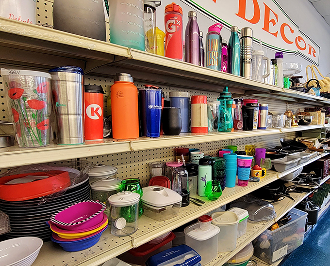 The kitchen section rivals a Container Store, minus the container-sized prices. That orange Hydroflask alone would cost $35 new!