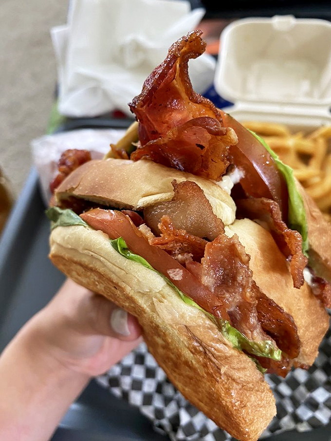 The BLT reimagined as a skyscraper of crispy bacon. This sandwich doesn't just satisfy hunger&mdash;it conquers it.