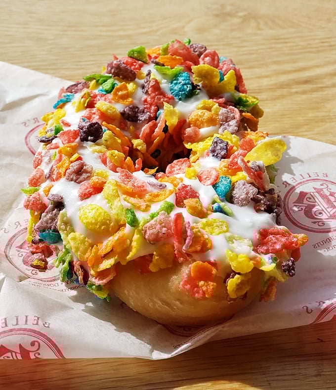 This fruity pebble-topped creation isn't just a donut&mdash;it's breakfast cereal's glamorous second act. Childhood nostalgia never tasted so good.