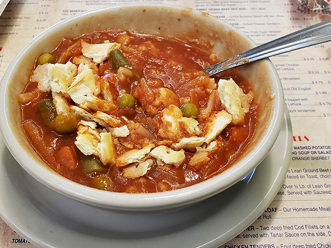 Comfort in a bowl&mdash;this hearty vegetable soup with chunks of chicken looks like what grandma would make if grandma had been cooking for half a century.