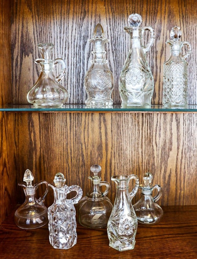 Crystal clear elegance! These vintage glass cruets and decanters bring Downton Abbey sophistication to your Wisconsin dinner table without the aristocratic price tag.