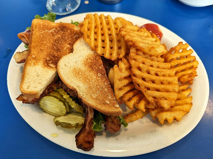 The humble sandwich gets the royal treatment with these waffle fries &ndash; crispy on the outside, fluffy inside, and geometrically satisfying to boot.