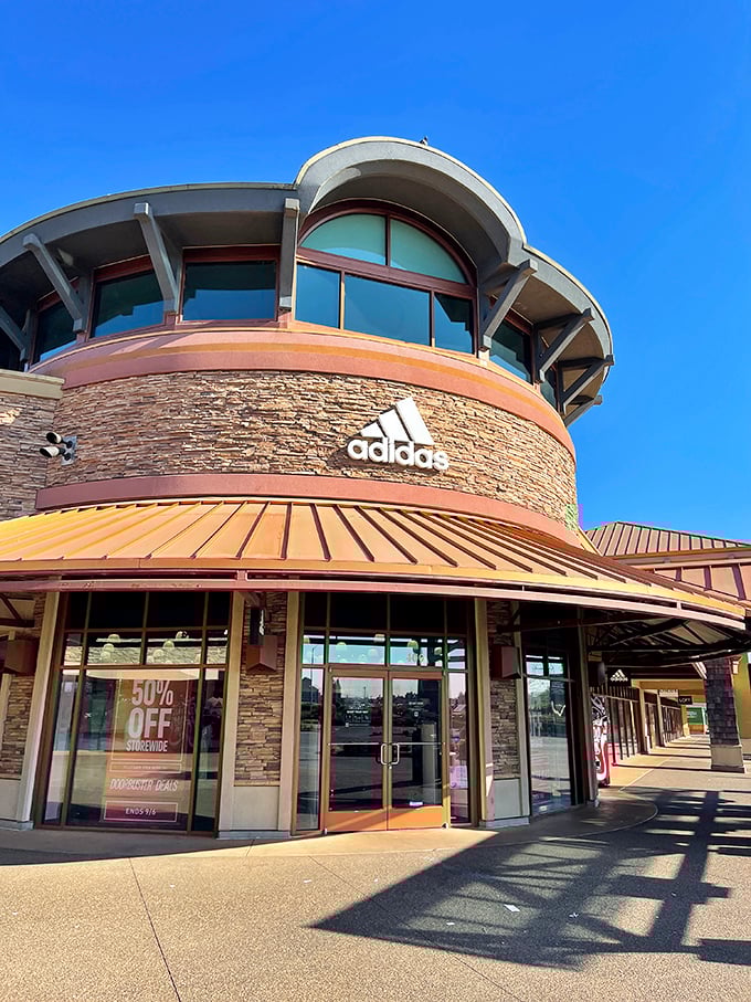 The Adidas store's distinctive architecture makes it impossible to miss&mdash;much like that 50% OFF sign that's practically calling your name.