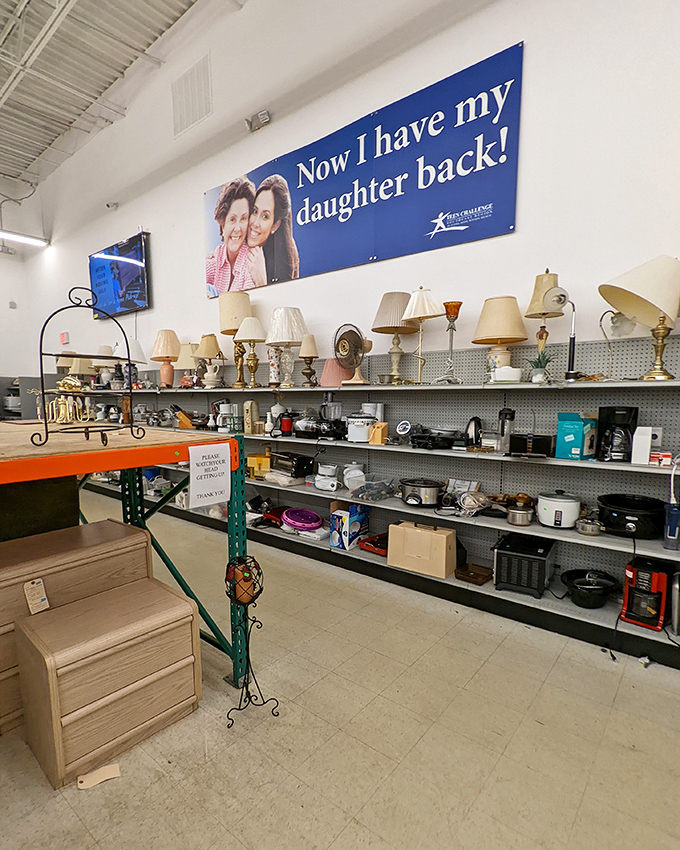 A lamp forest grows under the "Now I have my daughter back" banner&mdash;illuminating possibilities for both home decor and family reconciliation.