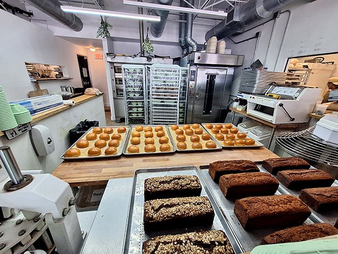 Behind the scenes where the magic happens &ndash; trays of golden dough waiting to fulfill their destiny as vehicles for your morning happiness.