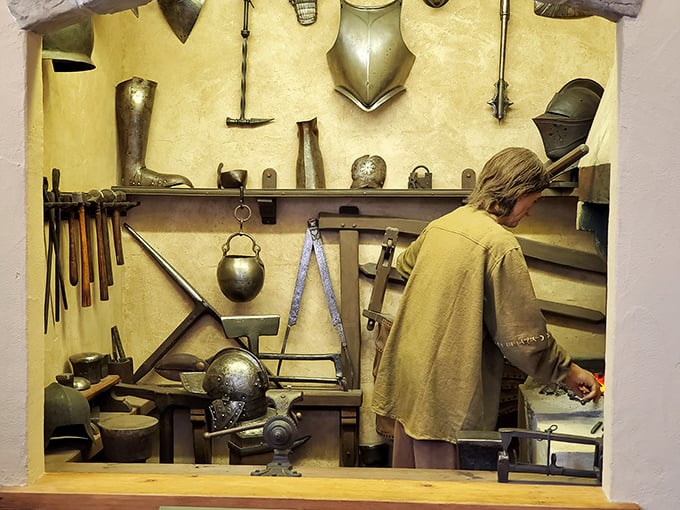 A glimpse into a medieval craftsman's workshop, where the original "heavy metal" artists forged the tools of war by hand.