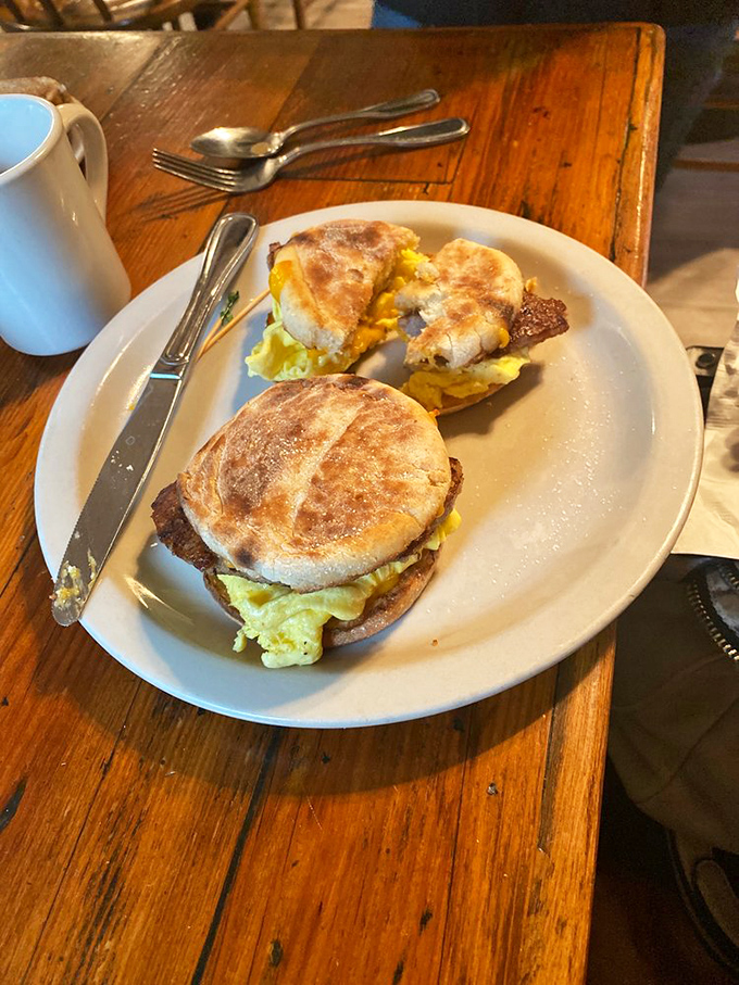 Breakfast sandwiches that make you question why you ever settled for drive-thru versions. The egg yolk awaits its dramatic escape.