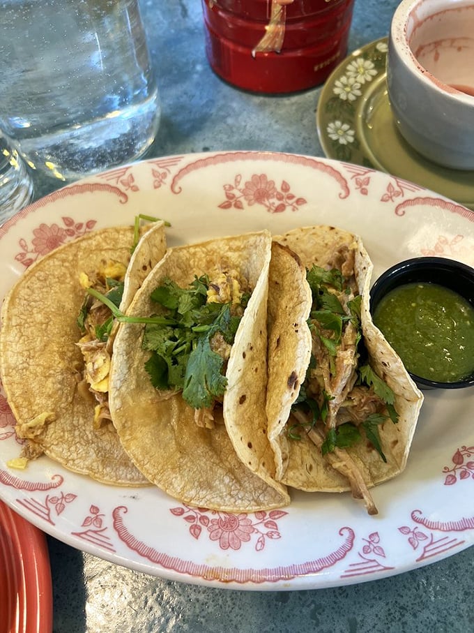 These breakfast tacos don't need a passport to deliver international flavor. Fresh cilantro and that side of salsa verde seal the deal.