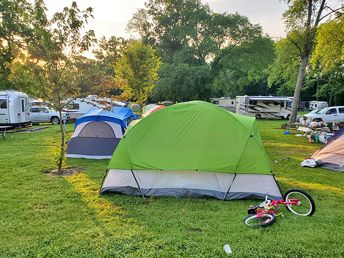 Camping nirvana under Ohio skies. That little green tent might as well be a five-star hotel when you're surrounded by this much natural beauty.
