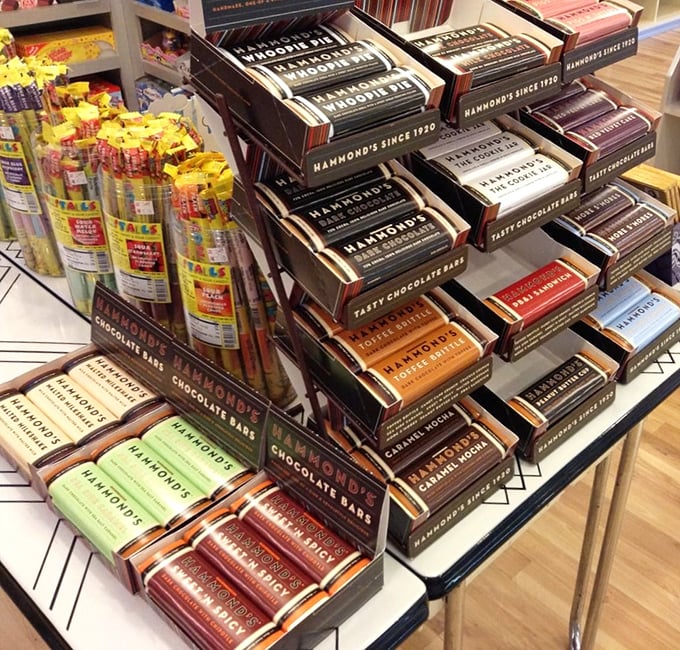 Hammond's chocolate bars lined up like soldiers in a delicious army. Their vintage packaging alone is worth the trip down memory lane.