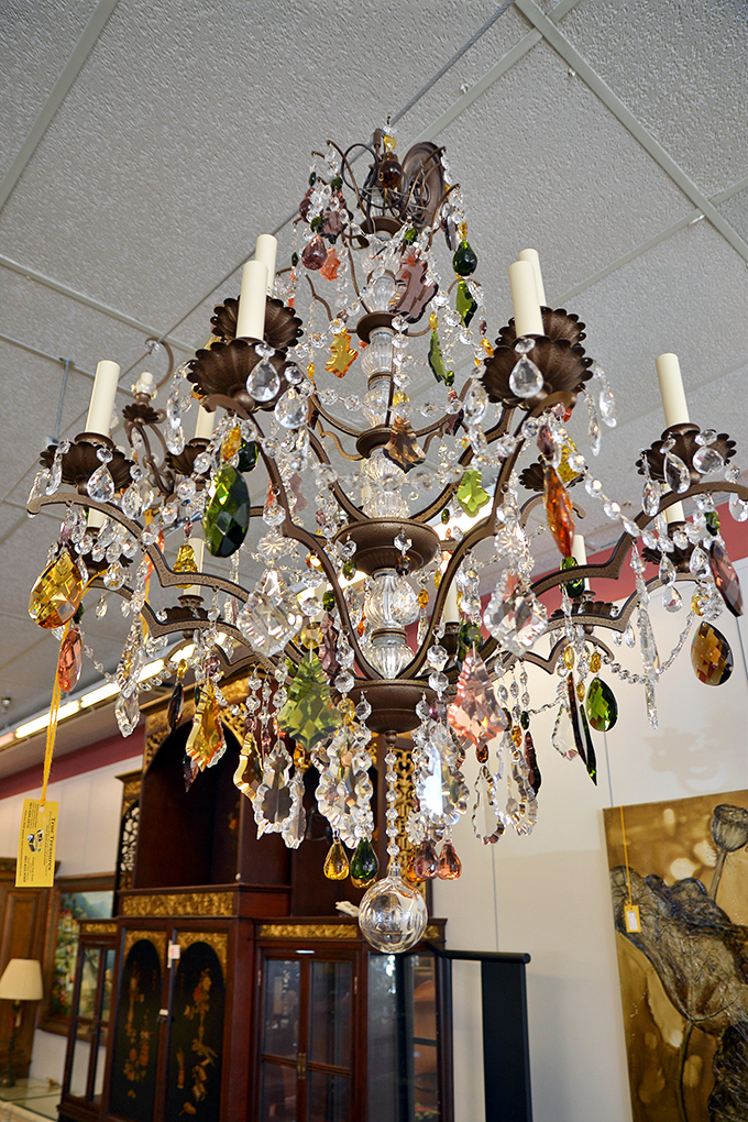A chandelier that would make Liberace say, "Maybe tone it down a bit?" Multicolored crystals catch light like a disco ball with a PhD.