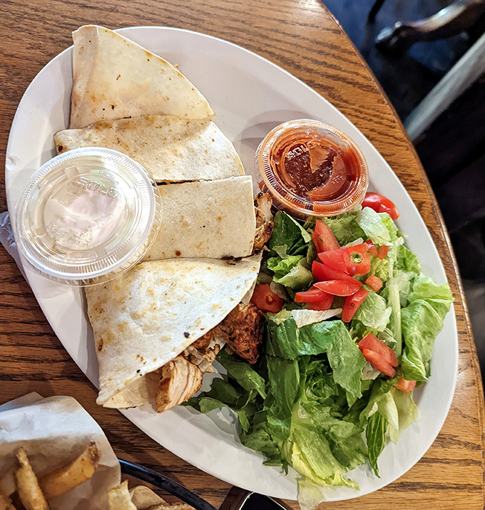 A quesadilla that doesn't skimp on the filling, paired with a garden-fresh salad. Tex-Mex meets Pennsylvania in a delicious cultural exchange program.