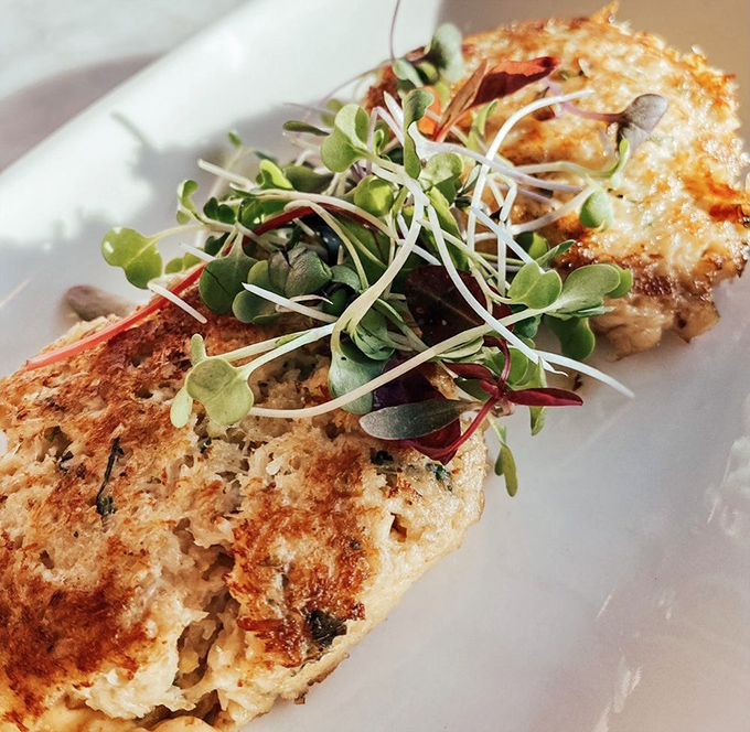 Behold the golden medallions of happiness - crab cakes so perfect they deserve their own shrine.