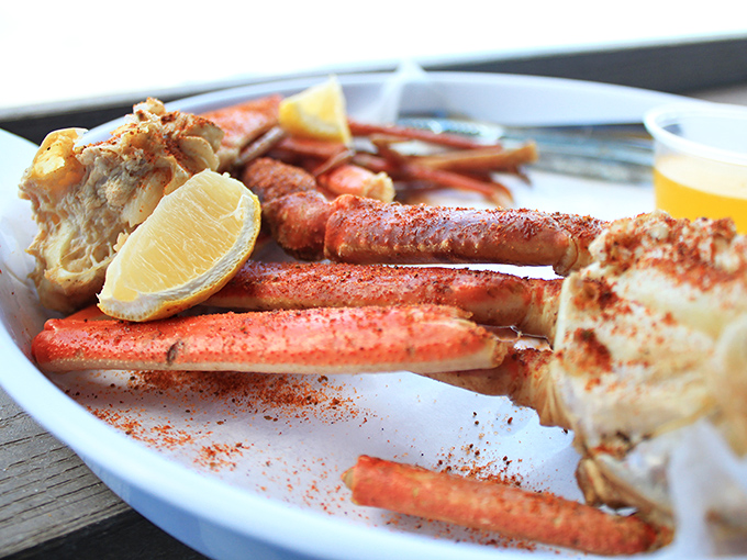Crab legs dusted with seasoning that would make Neptune himself swim to shore for a taste.