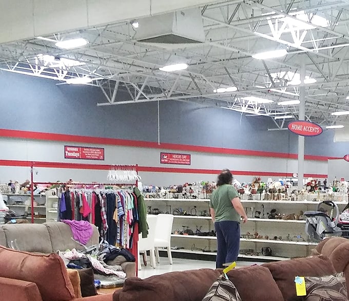 The home accents section offers a choose-your-own-adventure in interior design. That blue patterned sofa has stories to tell.