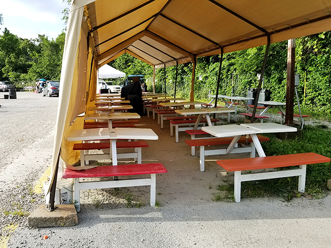 This humble dining area isn't about ambiance &ndash; it's about refueling for the second wave of shopping after you've already filled your car once.