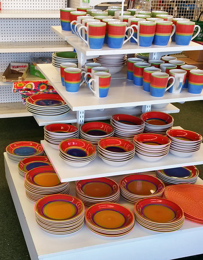 Rainbow-hued dinnerware that would make Julia Child smile. Who says festive table settings require fancy department store prices?