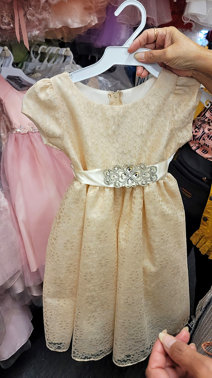 Delicate lace and sparkling embellishments transform ordinary fabric into extraordinary memories. Special occasion shopping that won't require a second mortgage.