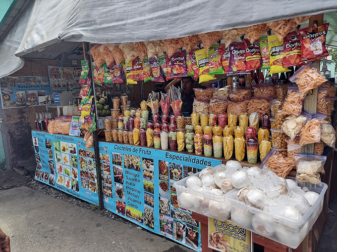 A snack paradise that puts mall food courts to shame. Those packaged treats are practically performing a synchronized swimming routine.